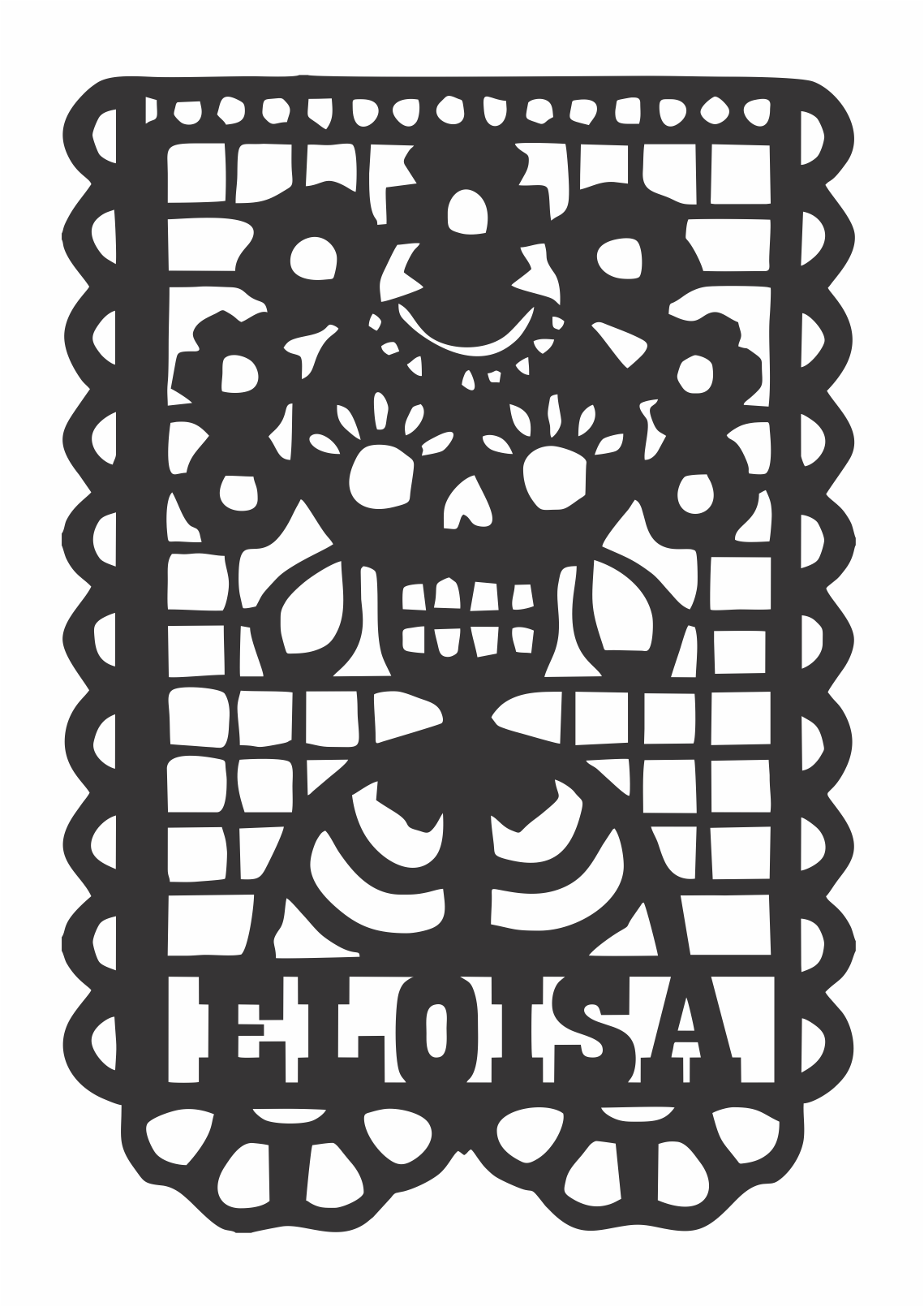 Papel Picado Calavera Con Corona De Flores Stanser